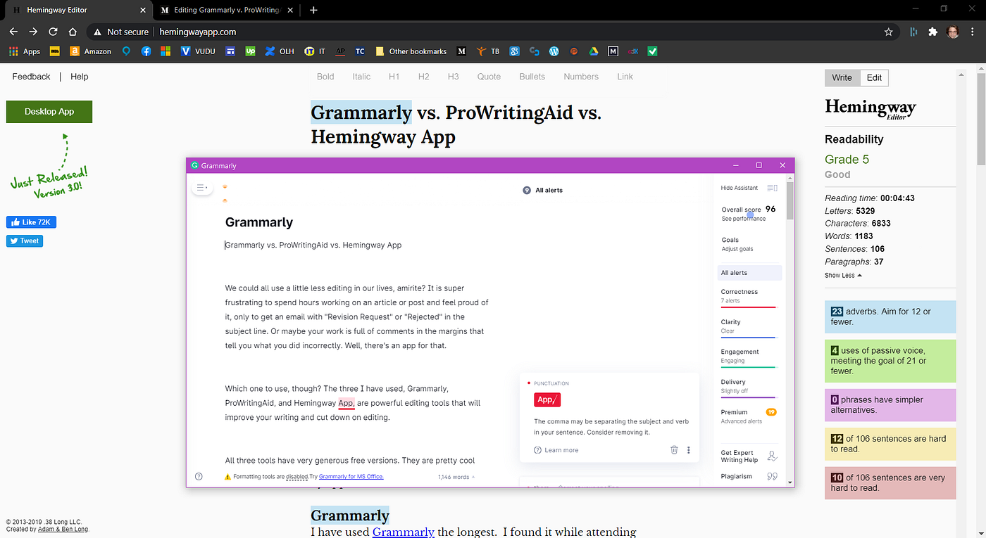 Grammarly vs. ProWritingAid vs. Hemingway App – Cari R Esta